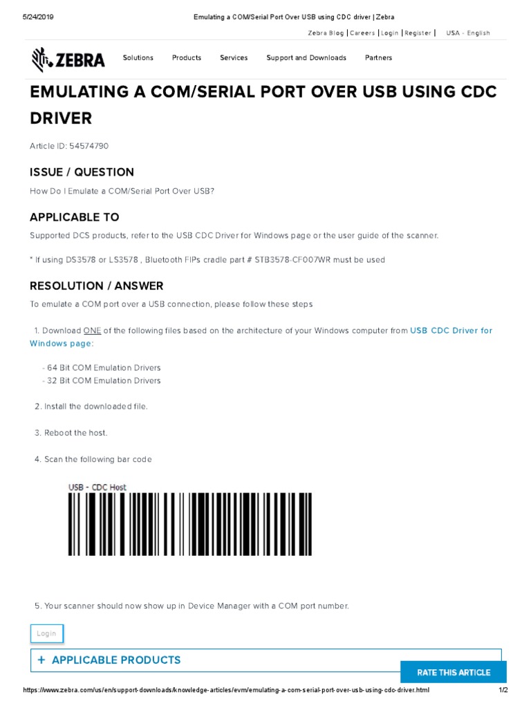 Emulating A COM - Serial Port Over USB Using CDC Driver - Zebra | PDF | Device Driver | Image ...
