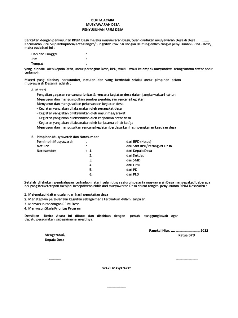 Lampiran RPJM Desa - Menurut Permendagri | PDF | Griya & Taman