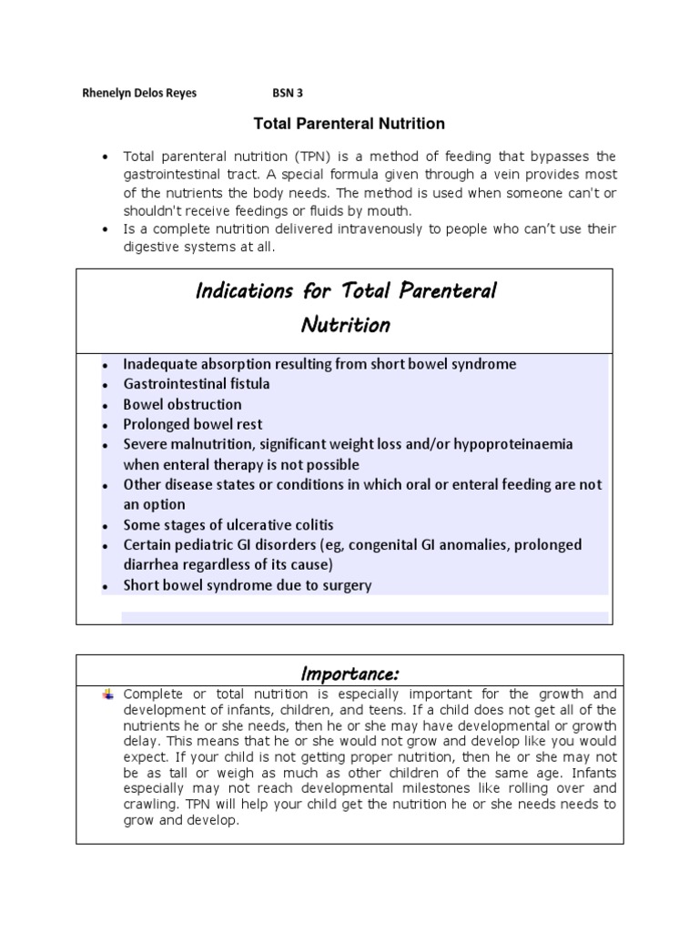 Providing Complete Nutrition When Oral Intake is Not Possible: An Overview of Total Parenteral ...