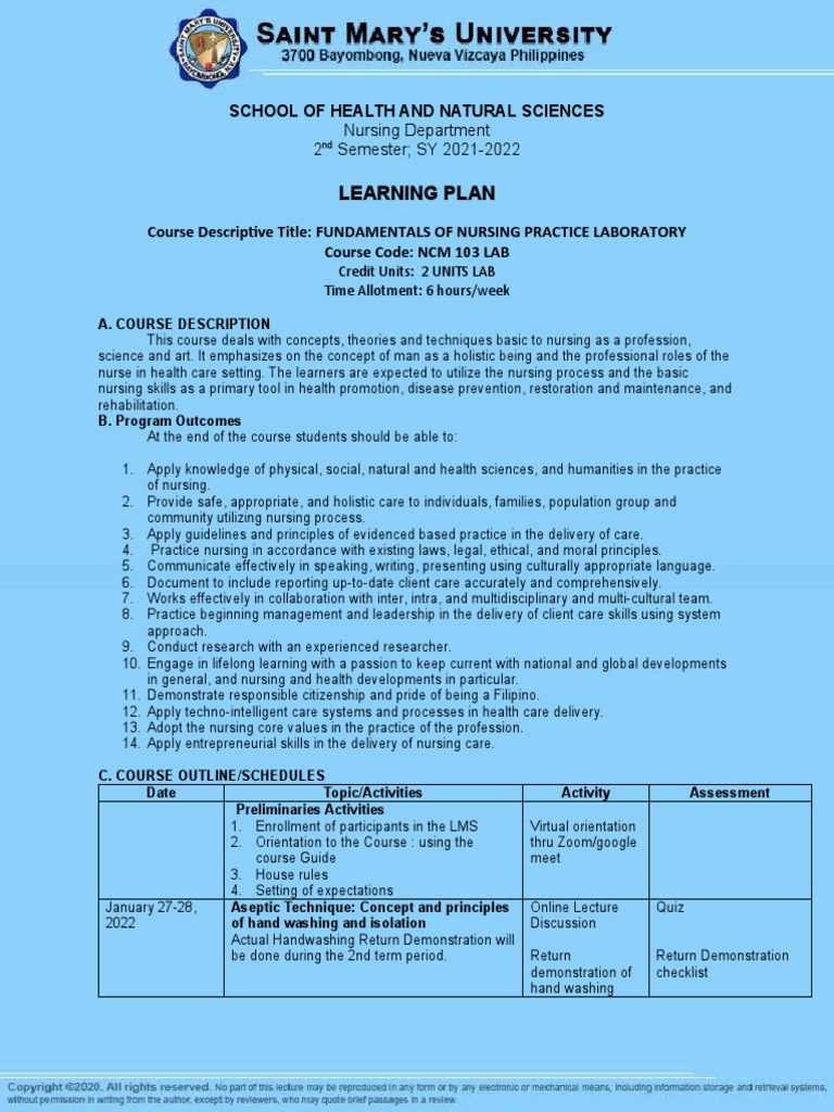 Course Outline Funda - Final | PDF | Nursing | Science