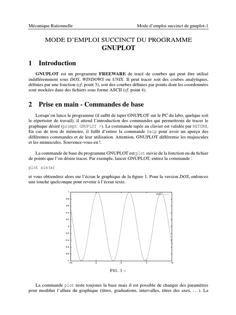 Mode D'Emploi Succinct Du Programme: Gnuplot 1 | PDF | Ingénierie ...
