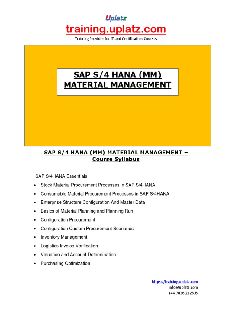 Sap S/4 Hana (MM) Material Management - Course Syllabus | PDF