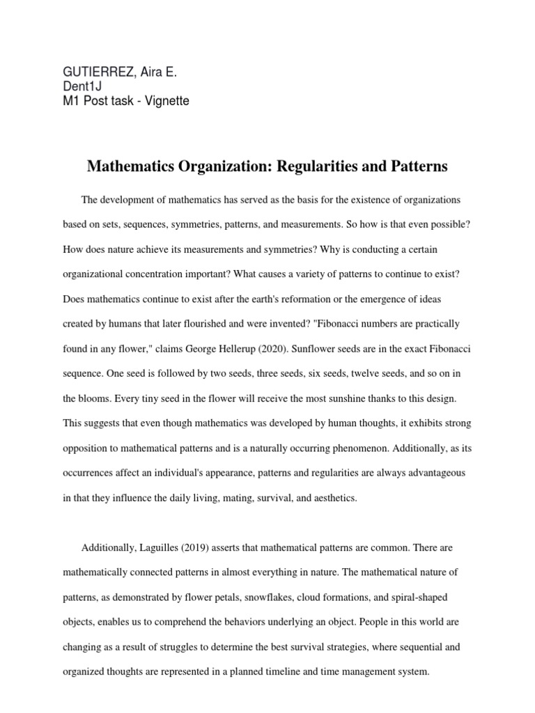 M1 Post Task - Vignette | PDF | Pattern | Mathematics