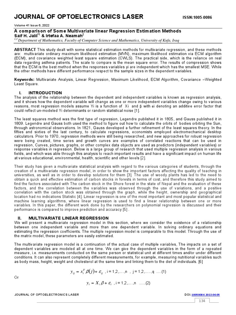 22 A Comparison of Some Multivariate Linear Regression Estimation ...