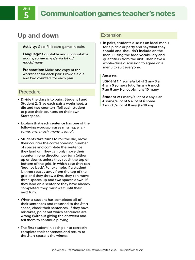 L1 A2 Communication Games U5 Teacher S Notes | PDF | Linguistic ...