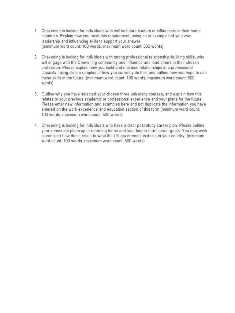 Chevening Essay Guidance for Applicants | PDF