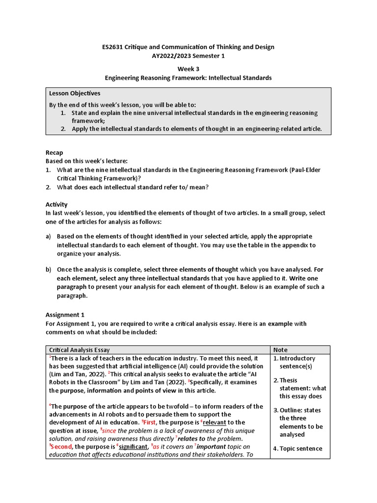 Week 3 Intellectual Standards Handout | PDF | Artificial Intelligence ...