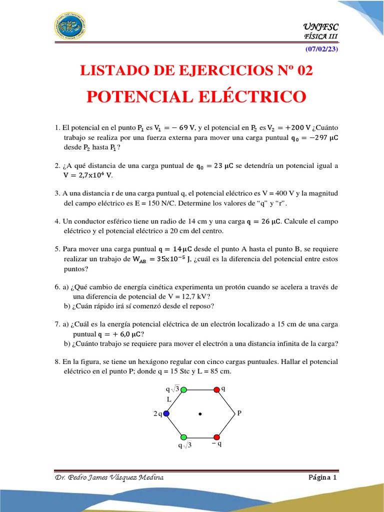 Listado Ejercicios #02 Potencial Eléctrico Fisica Iii | PDF | Energía potencial | Metrología