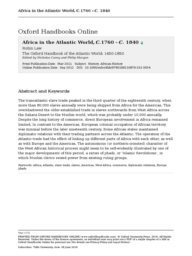 Africa in The Atlantic World, 1760-1840. | PDF | Atlantic Slave Trade ...