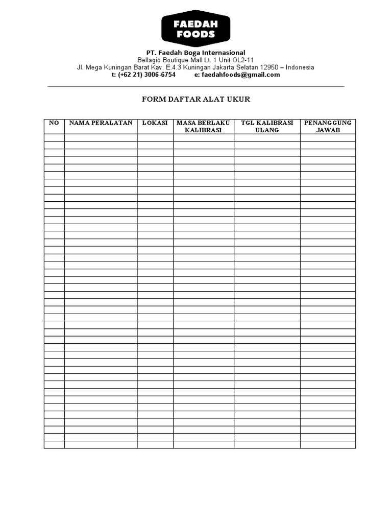 Form Daftar Alat Ukur | PDF