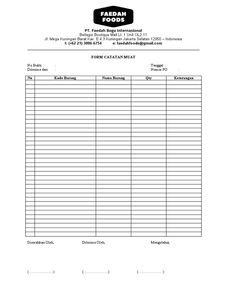 Formulir Catatan Muat Barang | PDF