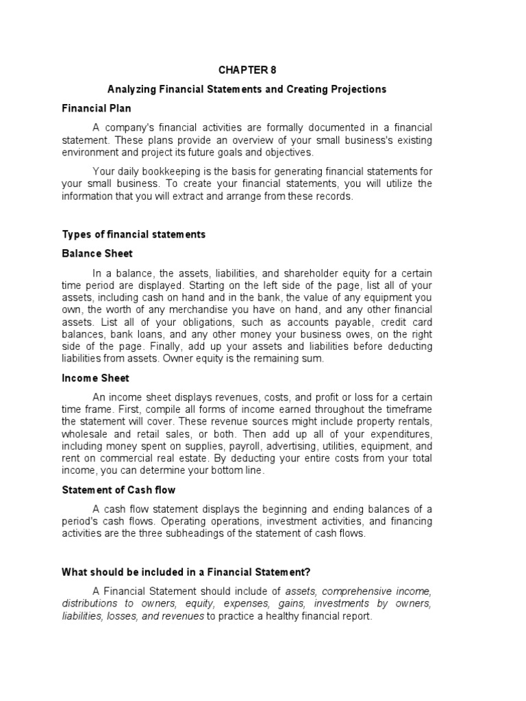 CHAPTER 8 Analyzing Financial Statements and Creating Projections | PDF ...