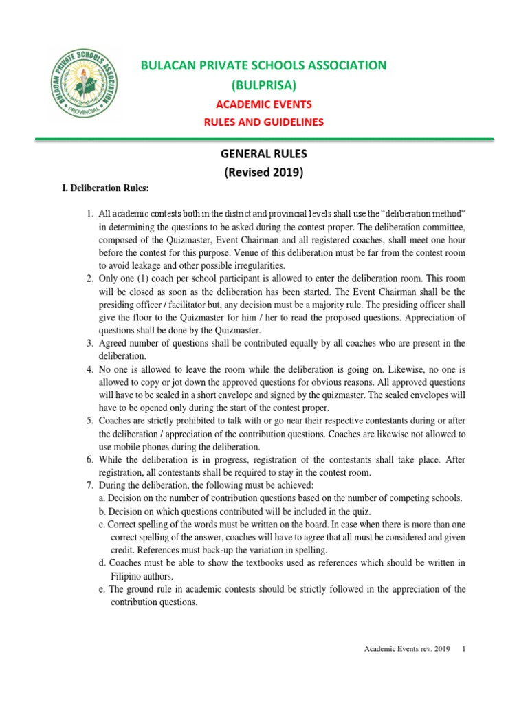 BULPRISA Academic Events Guidelines 2019 | PDF | Question | Mathematics