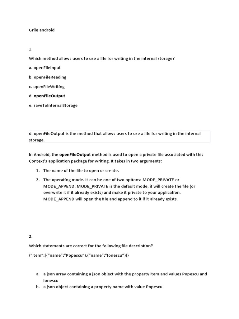 Android Quiz Test Pdf Method Computer Programming Operating System