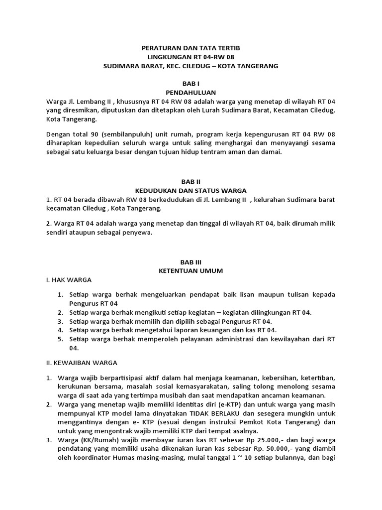 PERATURAN DAN TATA TERTIB LINGKUNGAN RT 04 (Final) | PDF