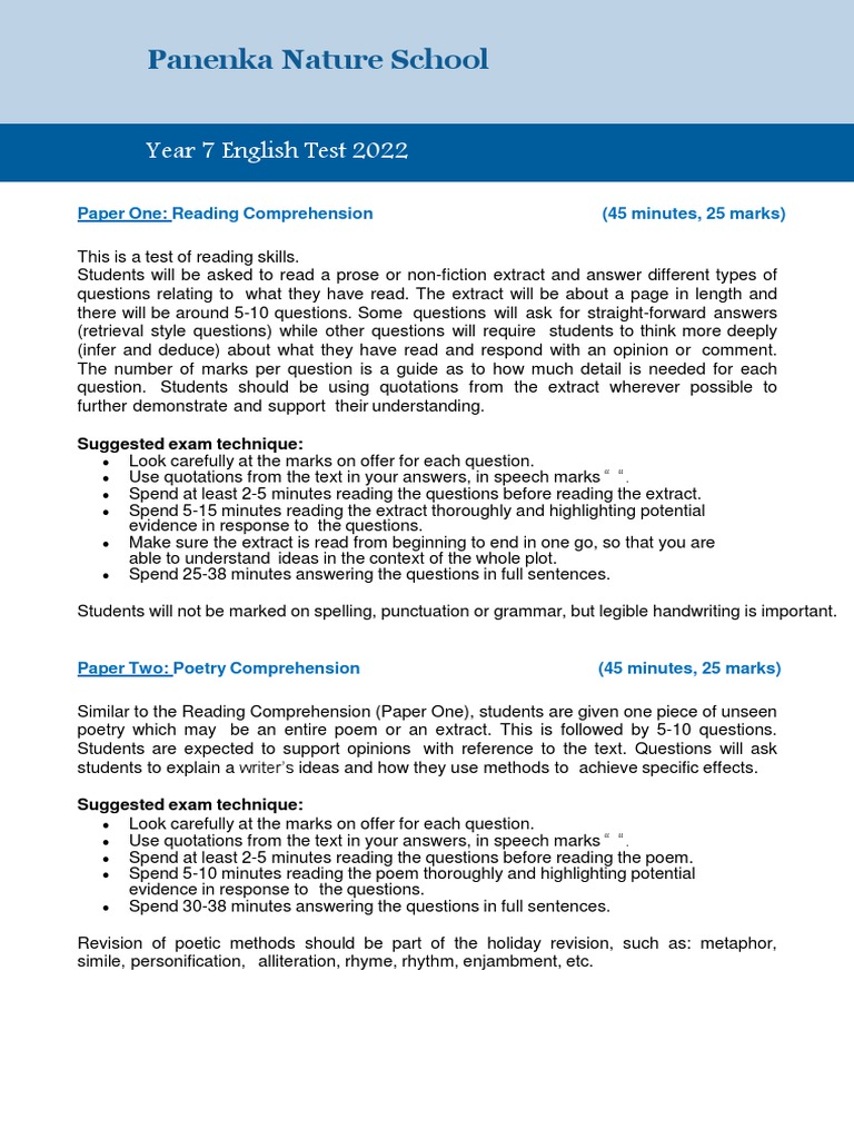 Year7 English | PDF | Reading Comprehension | Poetry