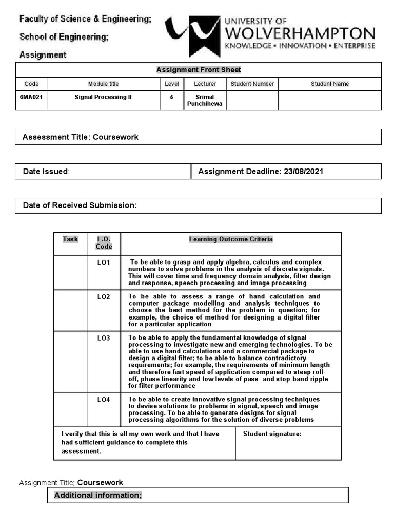 Signal Processing II Coursework - An in-depth analysis of signal ...
