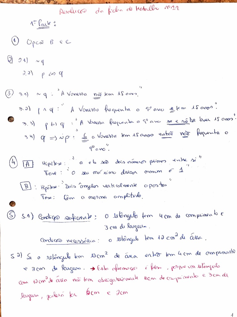 Correção Ficha 11 9 º Pdf