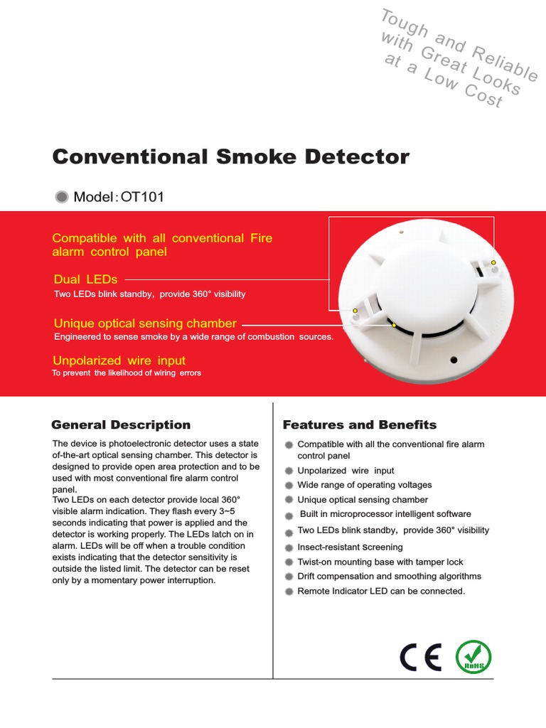 Conventional Smoke Detector OT101 Features | PDF | Sensor | Light ...