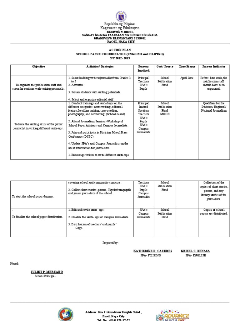 Grandview Elementary School Action Plan | PDF | Public Sphere | Mass Media