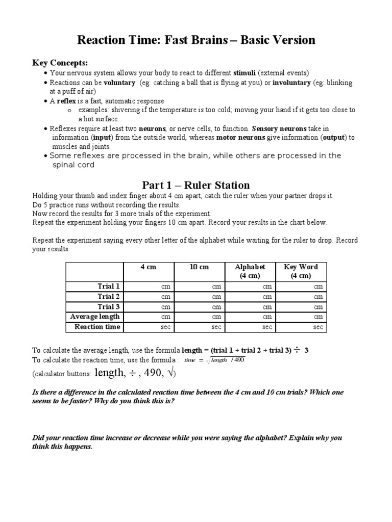 Reflex Lab - Basic Version | PDF | Mental Chronometry | Neuron