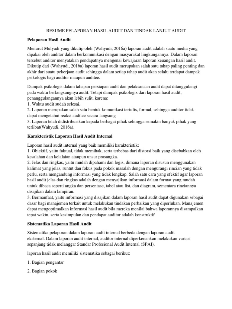 Resume Pelaporan Hasil Audit Dan Tindak Lanjut Audit | PDF