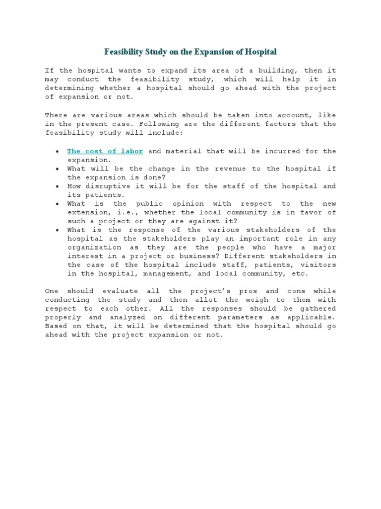 Hospital Expansion Feasibility Study | PDF