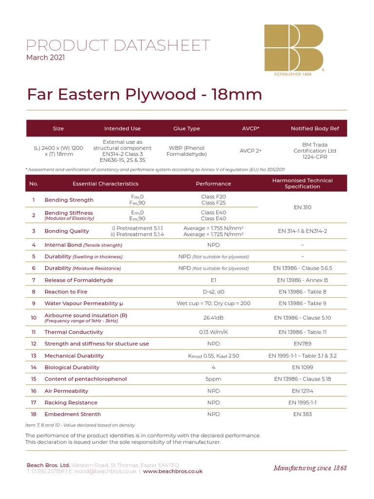 Datasheet | PDF | Plywood | Materials