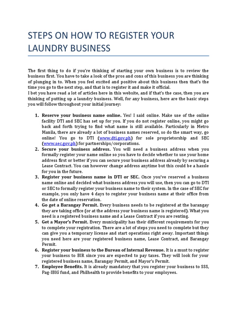Steps On How To Register Your Laundry Business | PDF | Public Finance ...