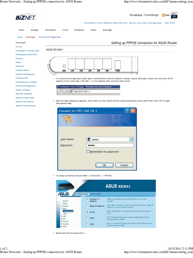 Biznet Networks - Setting Up PPPOE Connection For ASUS Router | PDF
