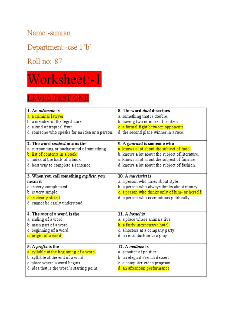 Vocabulary Assignment | PDF