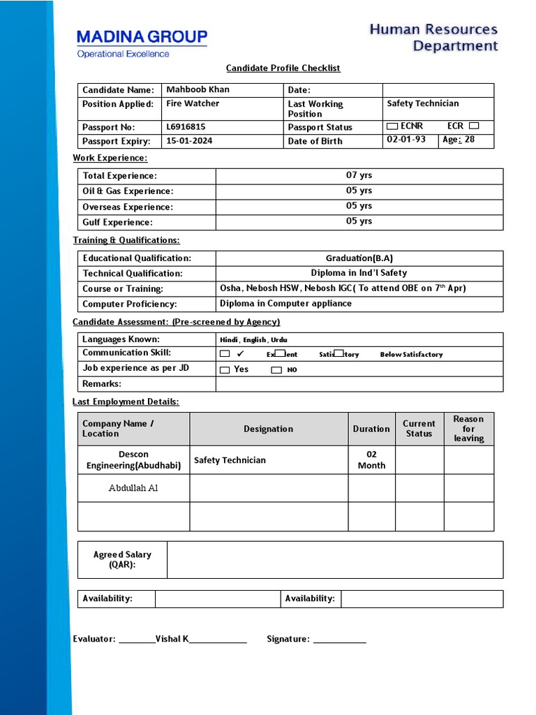 Candidate Profile Checklist | PDF