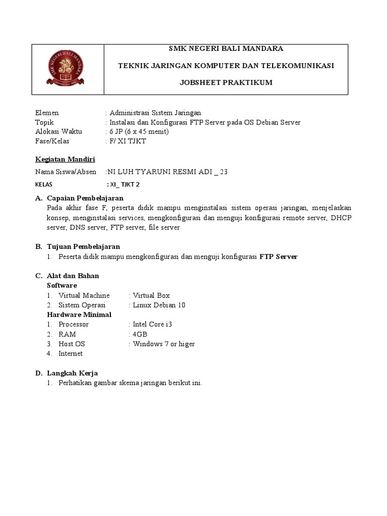 Jobsheet Asj Praktikum 3 - FTP Server - Docx Ni Luh Taruni Resmi Adi - 23 - Tjkt2 | PDF