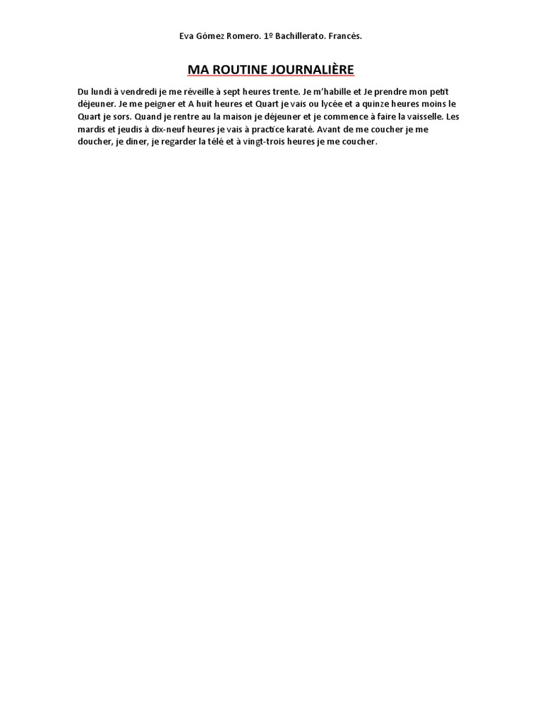 Ma Routine Journalière | PDF