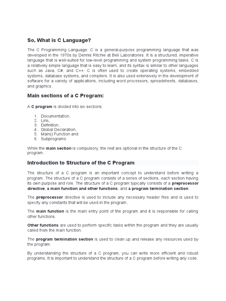 C Program Structure Pdf C Programming Language Computer Program 8620