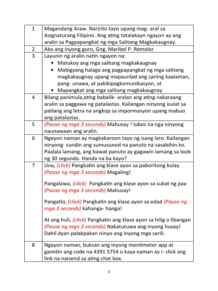 Script COT 2 Ni Abing | PDF