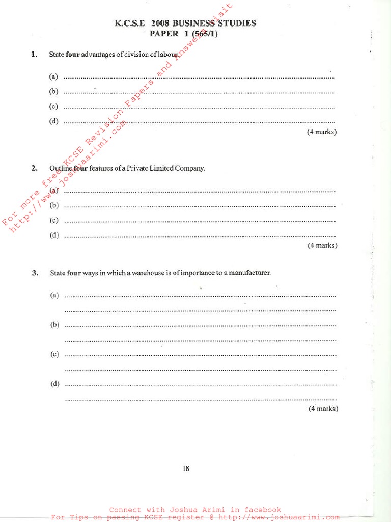 KCSE 2008 Business Studies PAPER 1 | PDF KCSE 2008 Business Studies PAPER 1 | PDF