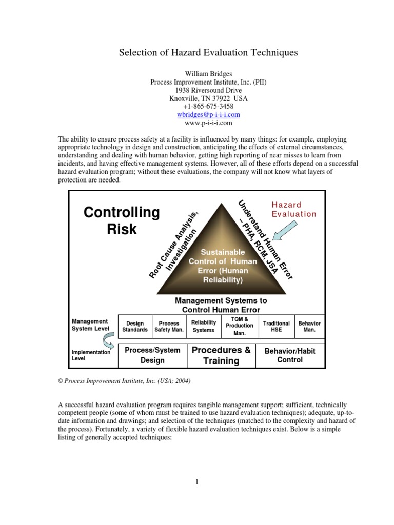 Selection of Hazard Evaluation Techniques | PDF | Risk Management ...