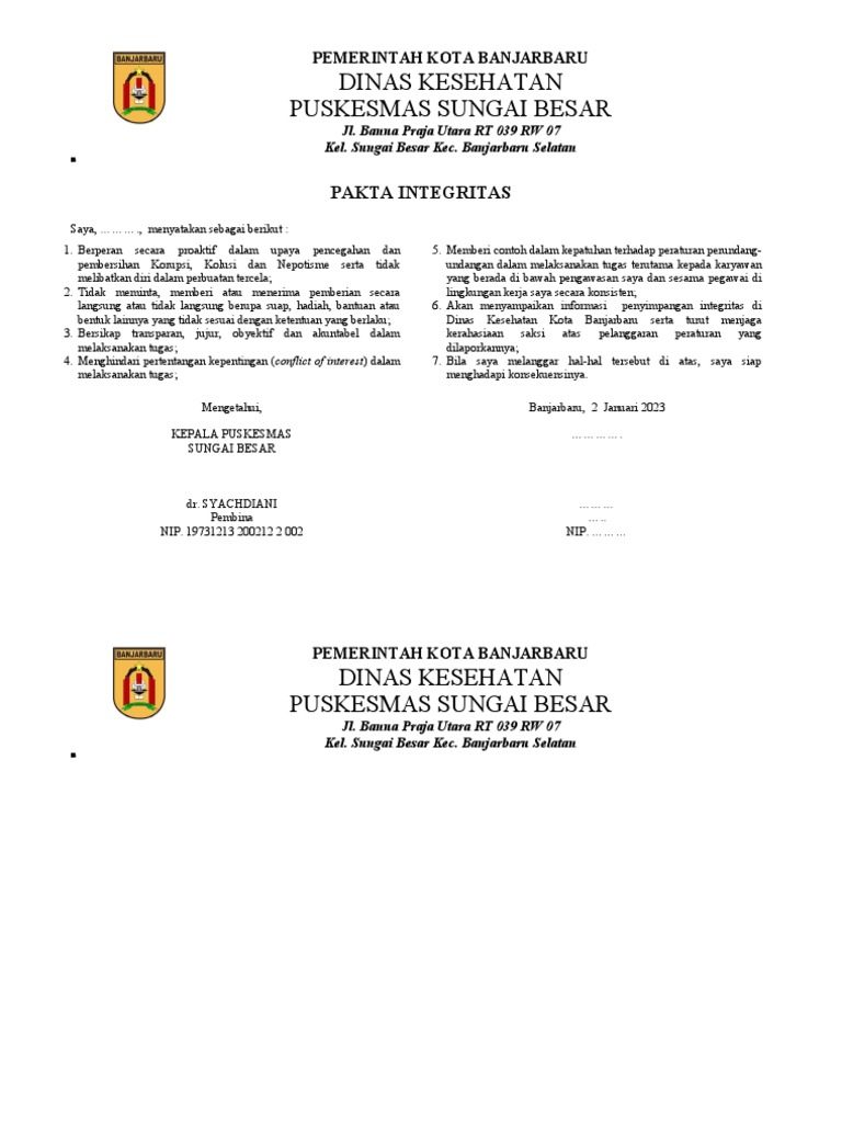 Format Fakta Integritas | PDF