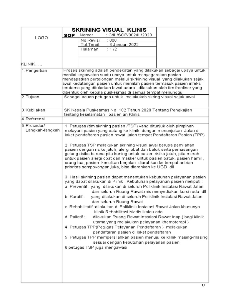 3.3.4 SOP SKRING VISUAL Klinis | PDF