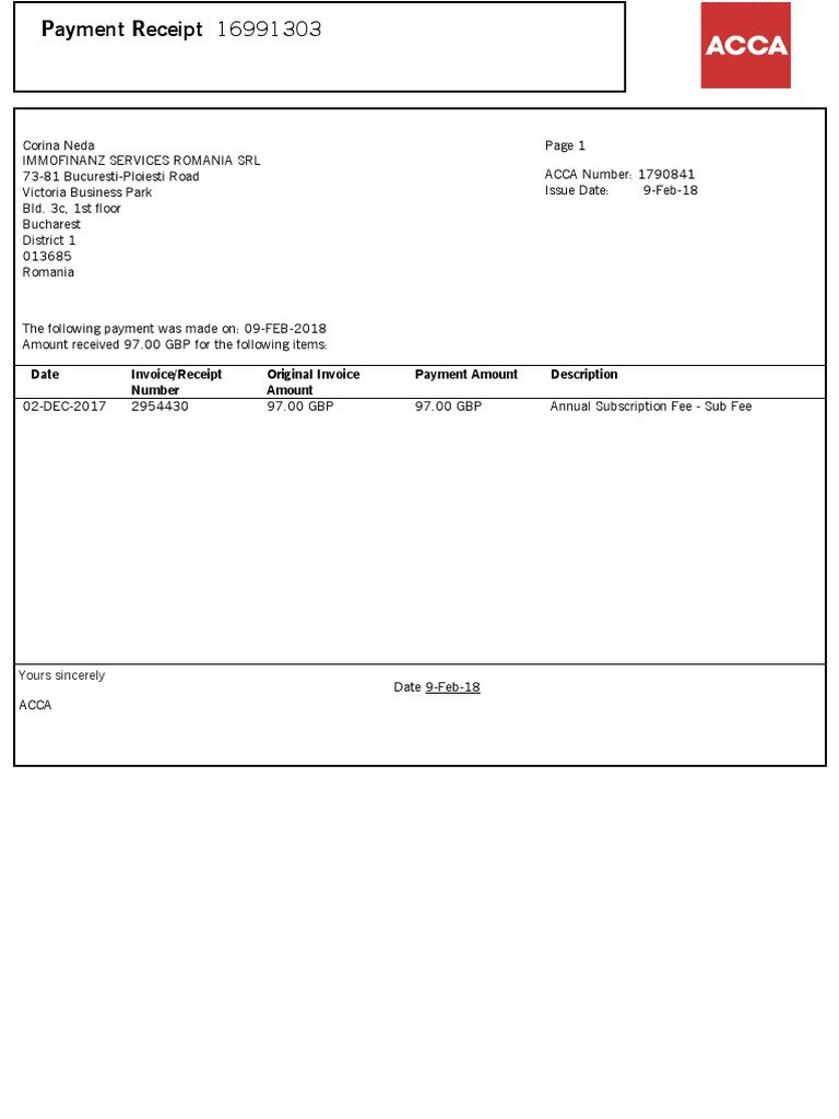 ACCA Receipt | PDF