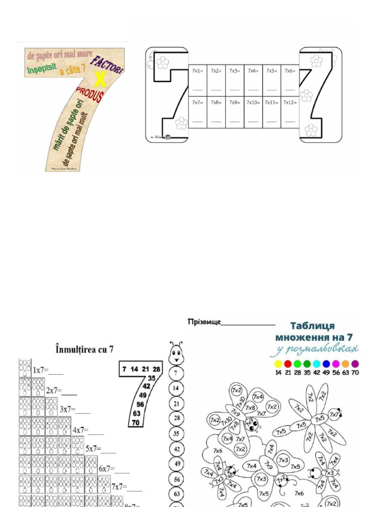 Inmultirea Cu 7 de Lipit in Caiet | PDF
