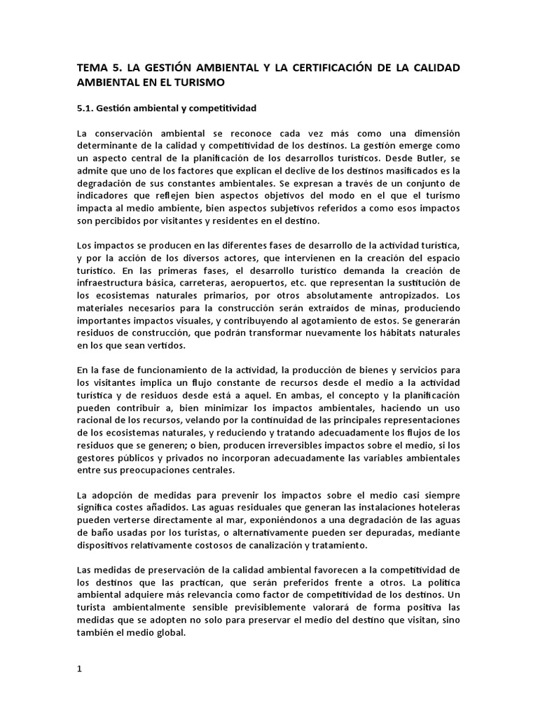 Apuntes Tema 5 y 6 Tyd | PDF | Turismo | Residuos