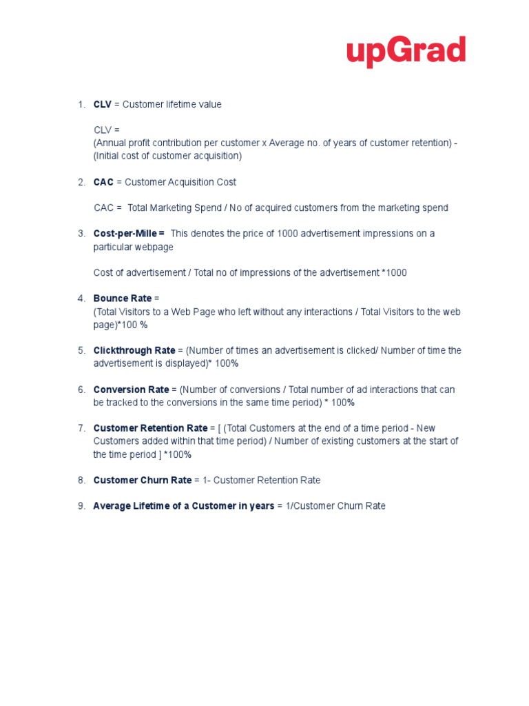 Digital Marketing Metrics - Cheat Sheet | PDF | Business