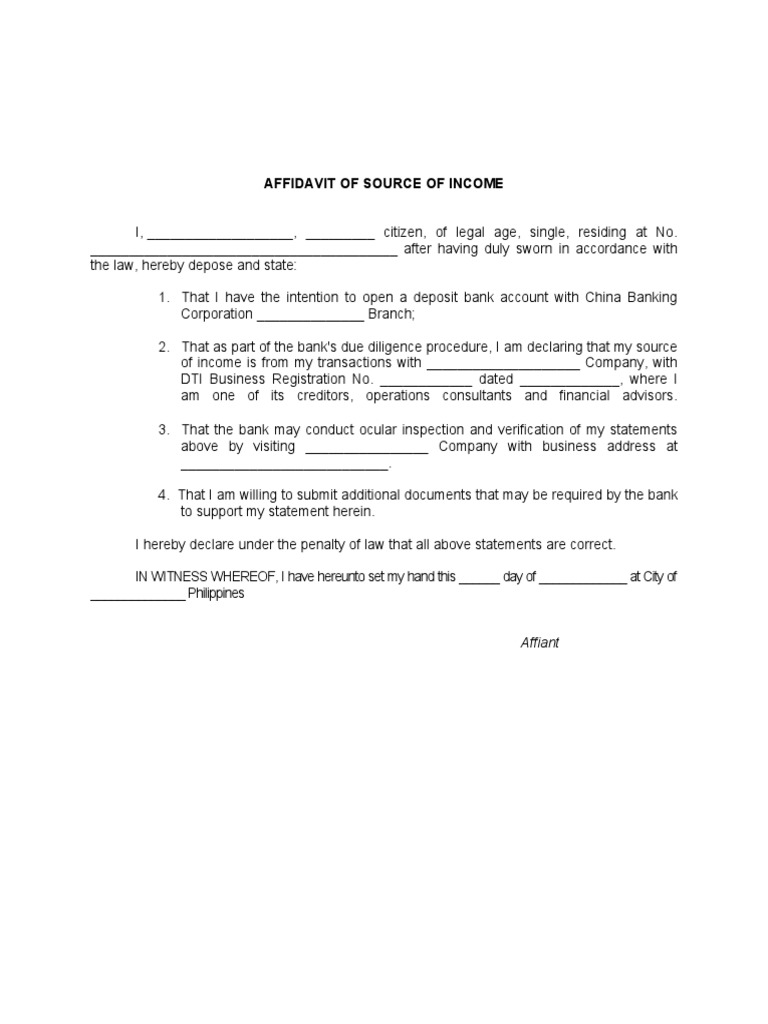 Affidavit of Source of Income Template | PDF | Business | Finance ...