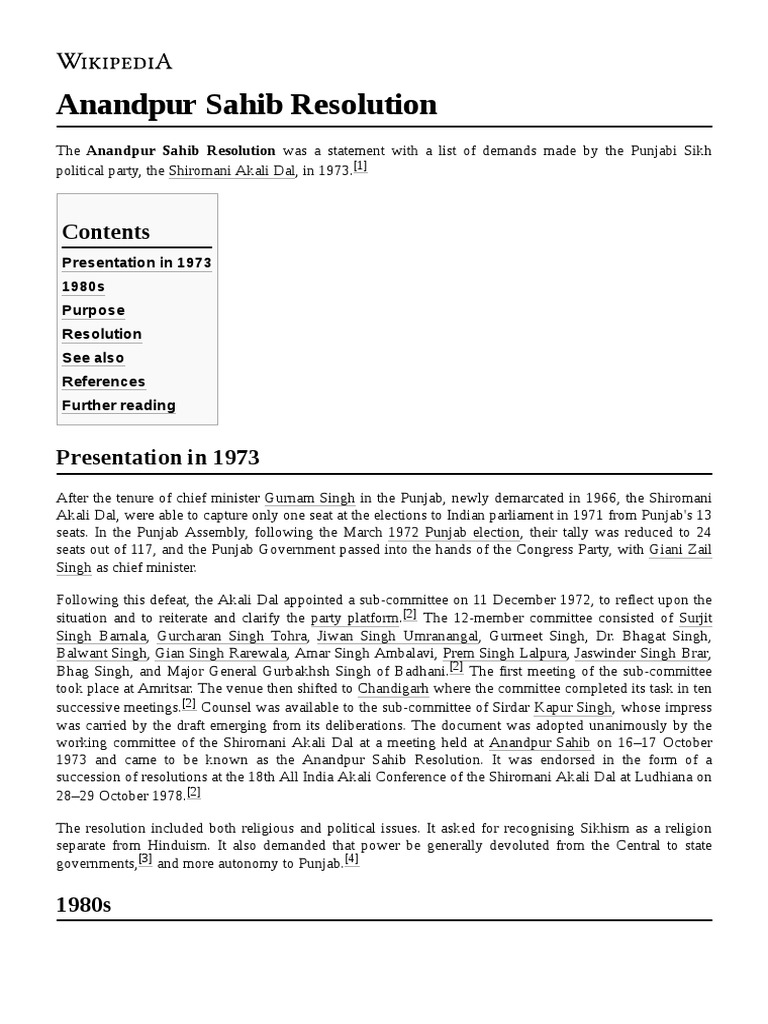 Anandpur Sahib Resolution | PDF | Nāstika | Indian Religions