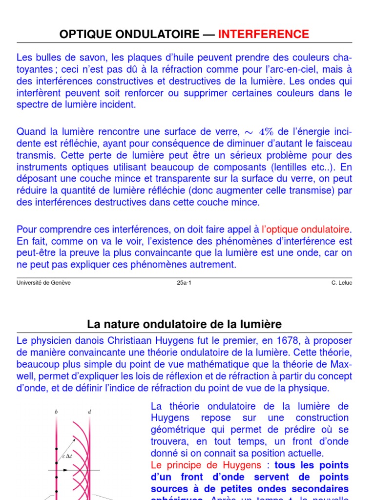 Interférences et Optique Ondulatoire | PDF | Réfraction | Lumière