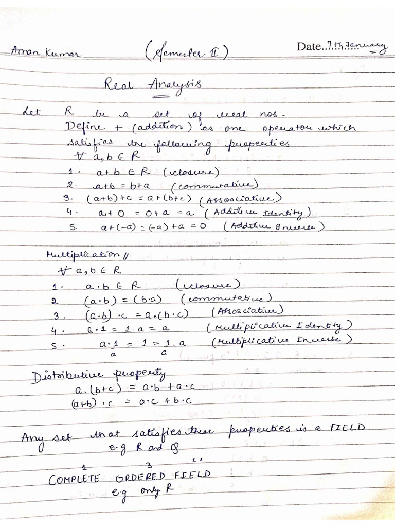 Real Numbers Real Analysis Notes | PDF