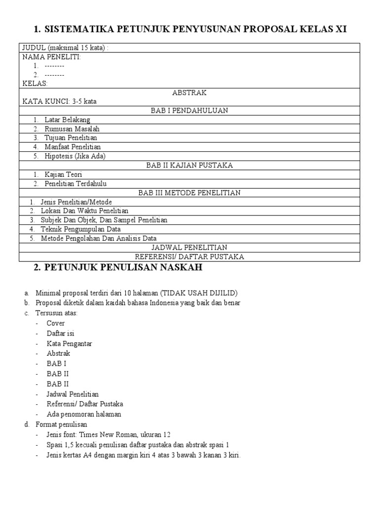 Sistematika Petunjuk Penyusunan Proposal Kelas Xi | PDF Sistematika Petunjuk Penyusunan Proposal Kelas Xi | PDF