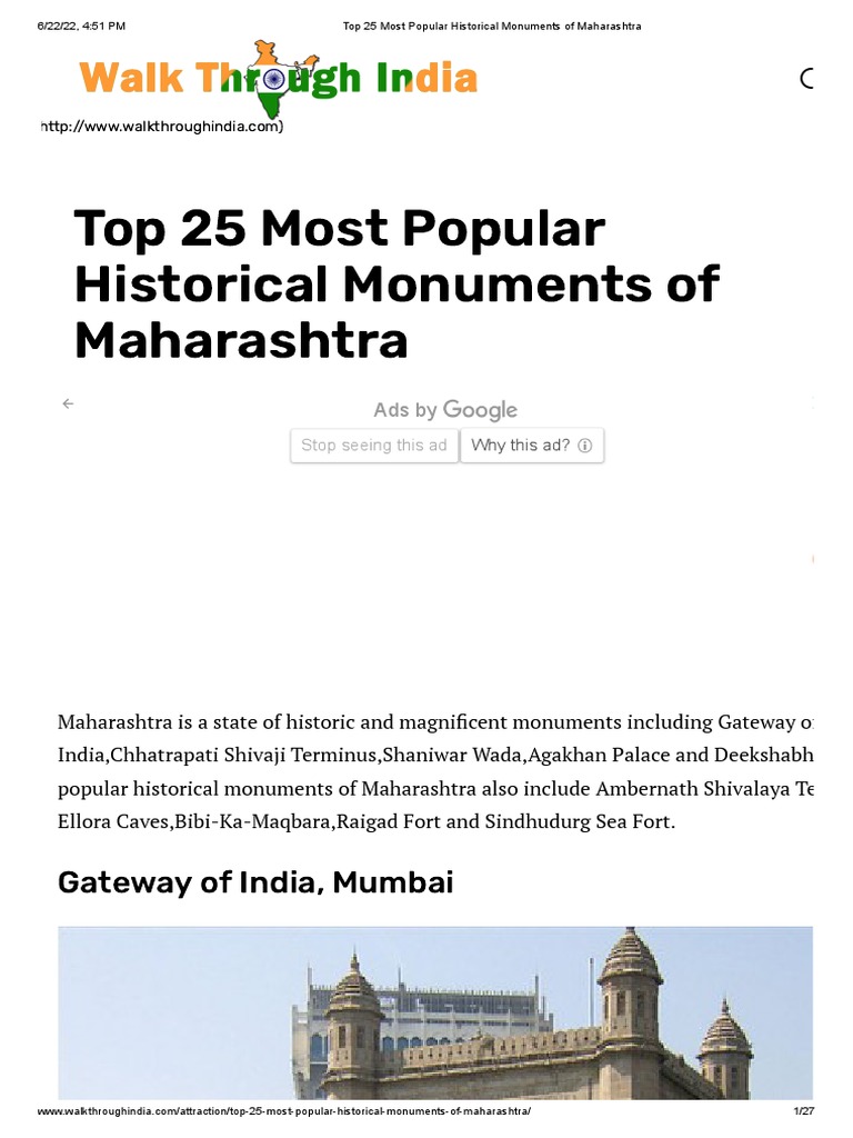 Top 25 Most Popular Historical Monuments of Maharashtra | PDF